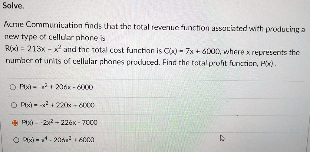 solve acme communication finds that the total revenue function ...