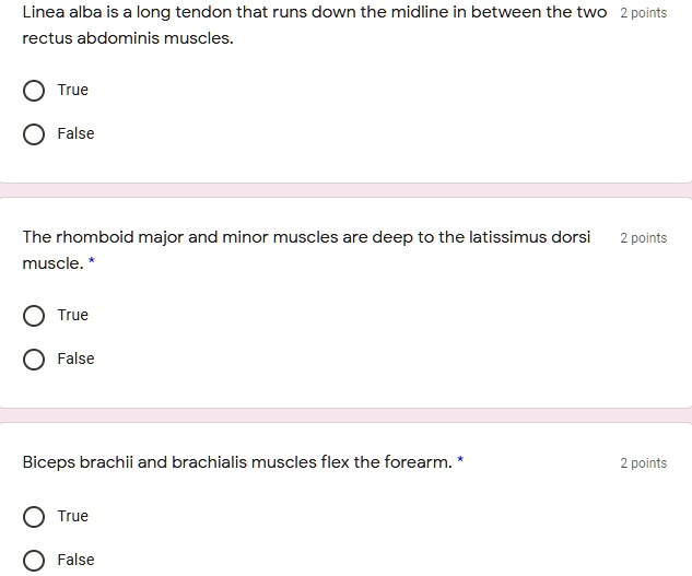 SOLVED: Linea alba is a long tendon that runs down the midline in ...