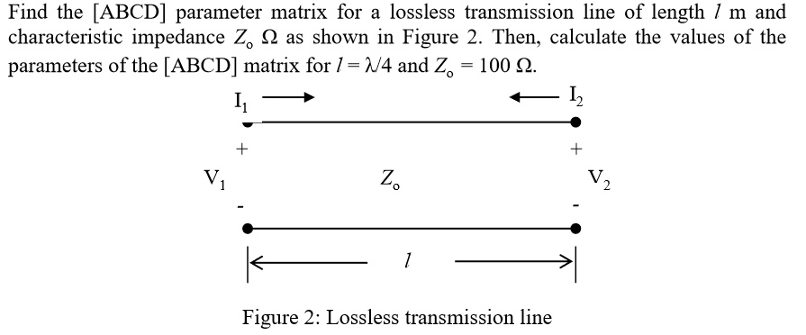 find the abcd parameter matrix for a lossless transmission line of length l m and characteristic ...