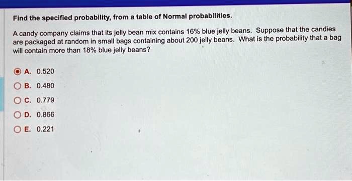 SOLVED: Find the specified probability,from a table of Normal ...