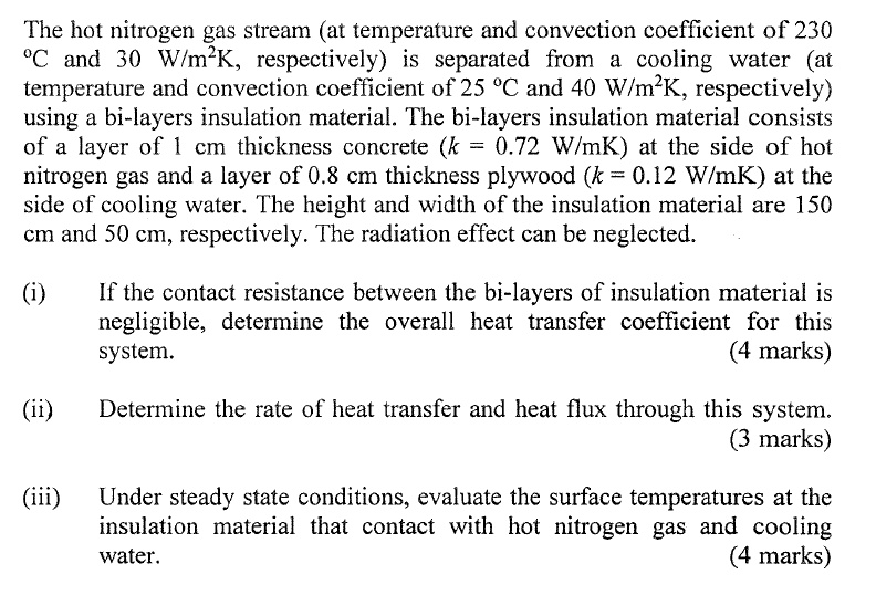 The hot nitrogen gas stream (at temperature and convection coefficient ...