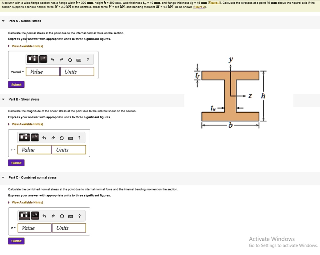 section supports a tensile normal force n 28 kn at the centroid shear ...