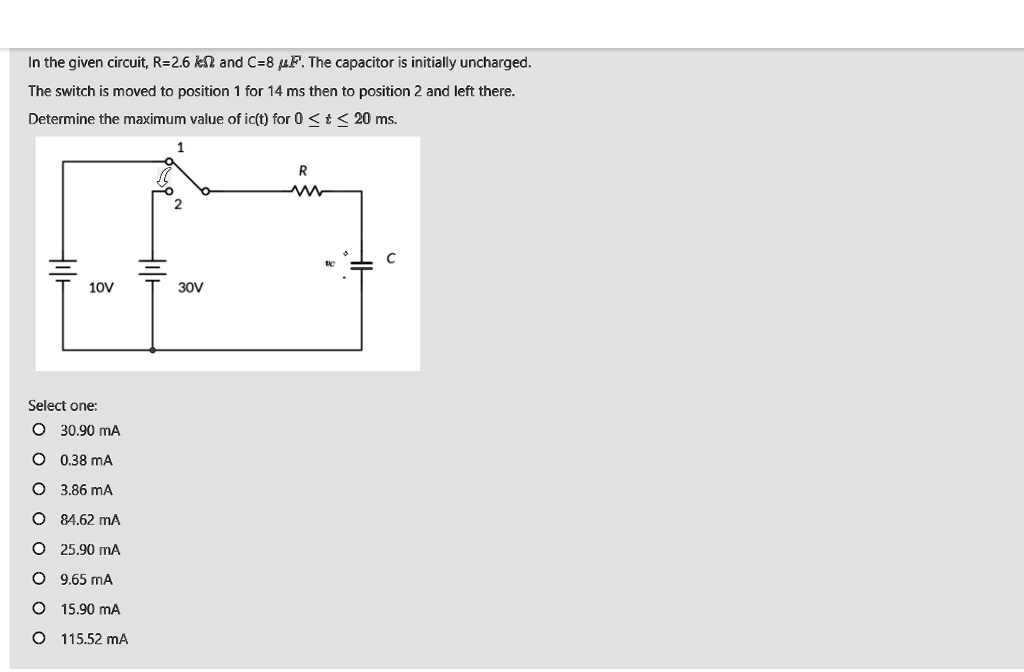SOLVED: In the given circuit, R = 2.6k and C = 8F. The capacitor is ...