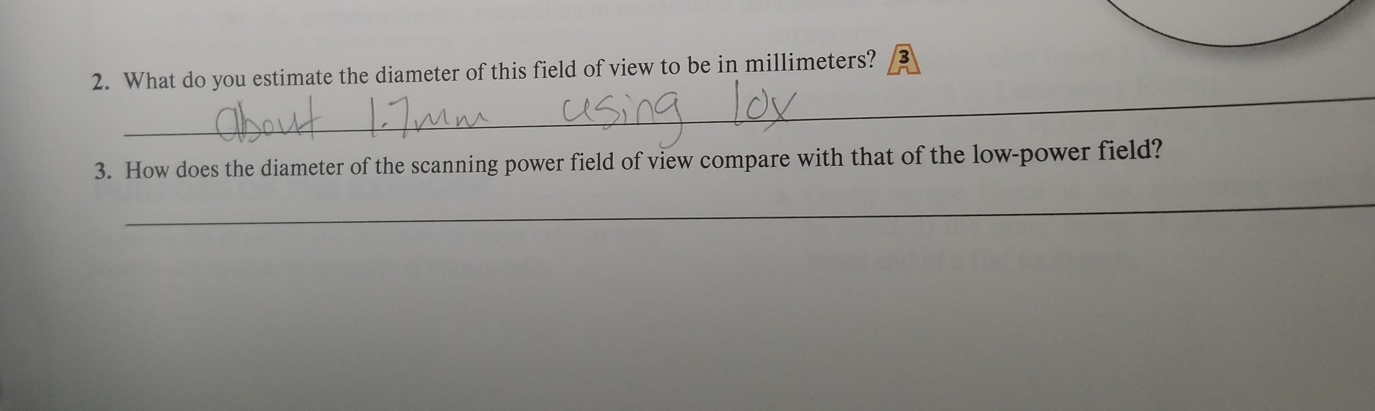 SOLVED: 2. What do you estimate the diameter of this field of view to ...