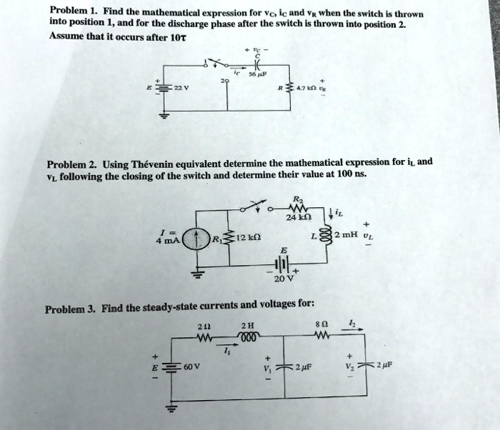 SOLVED: Problem 1. Find the mathematical expression for vc, ic and vg when the switch is thrown ...