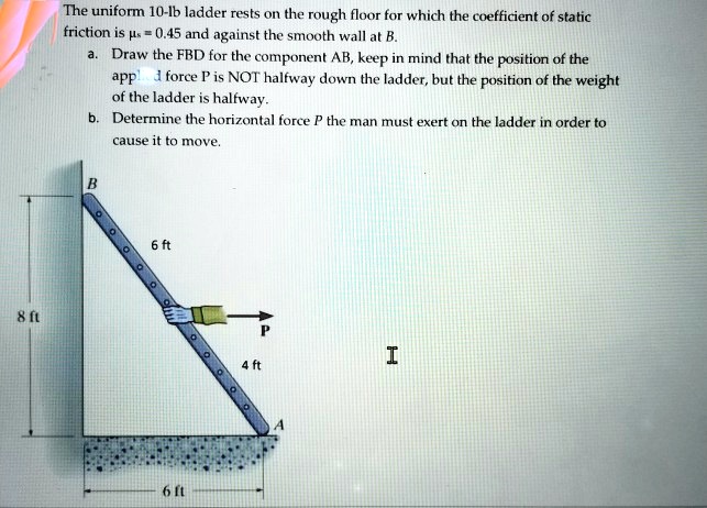 SOLVED: The uniform 10-Ib ladder rests on the rough floor for which the ...
