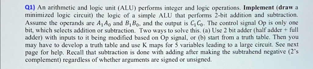 Solved Q1 An Arithmetic And Logic Unit Alu Performs Integer And Logic Operations Implement 3669