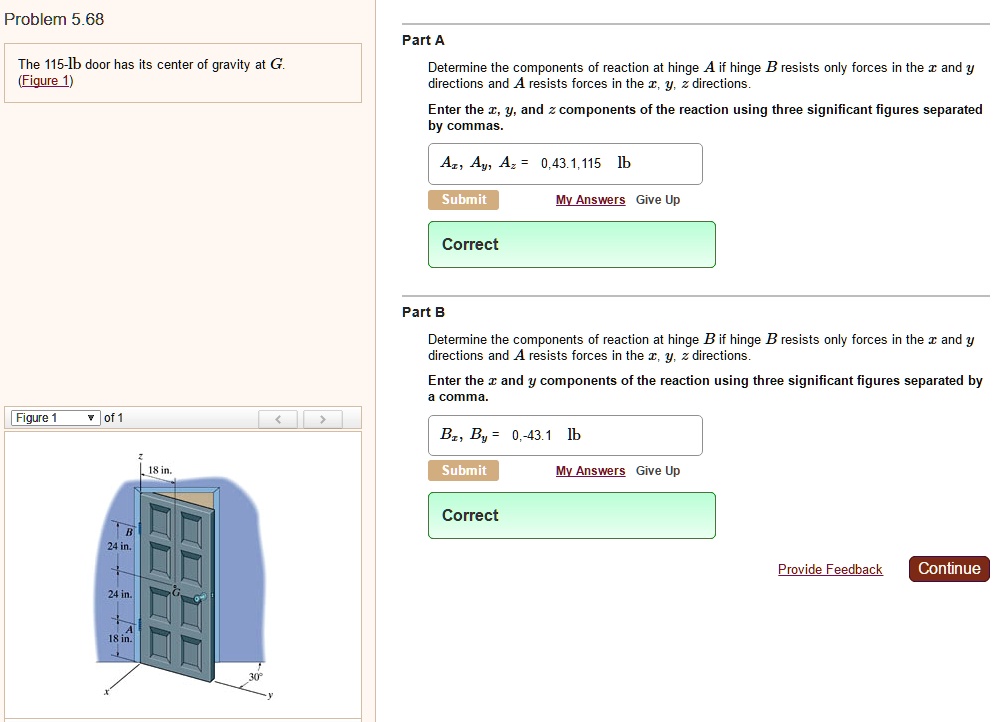 Problem 5.68 The 115-lb door has its center of gravity at G. (Figure 1 ...