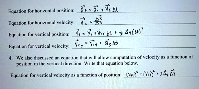 SOLVED: Equation for horizontal position: Kx Equation for horizontal ...
