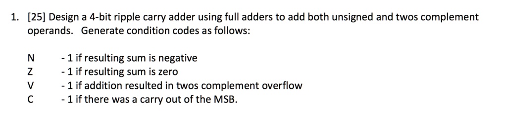 SOLVED: 1.[25] Design a 4-bit ripple carry adder using full adders to add both unsigned and twos ...