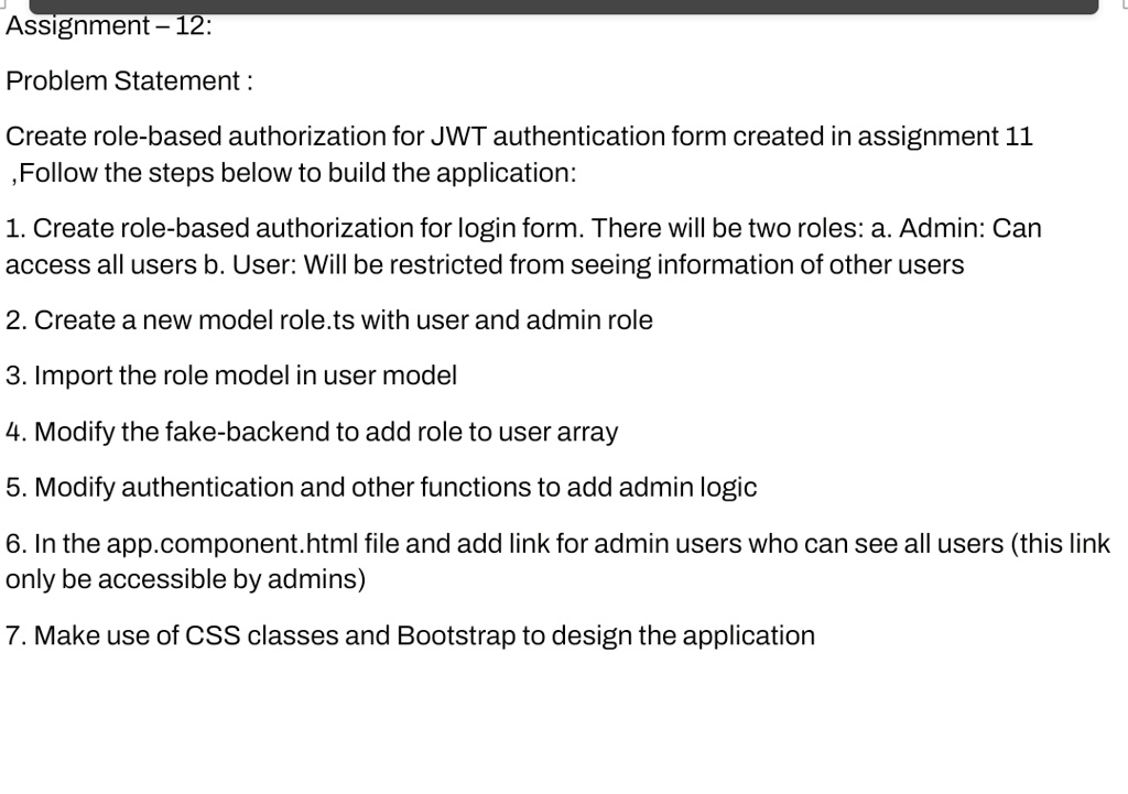 Solved Using Angular Required Asap Assignment 12 Problem Statement Create Role Based
