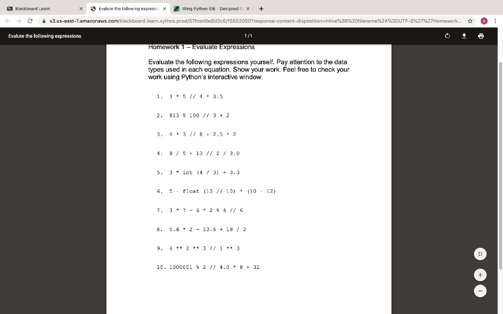 SOLVED: Evaluate the following expressions 1 / 1 Homework 1: Evaluate ...