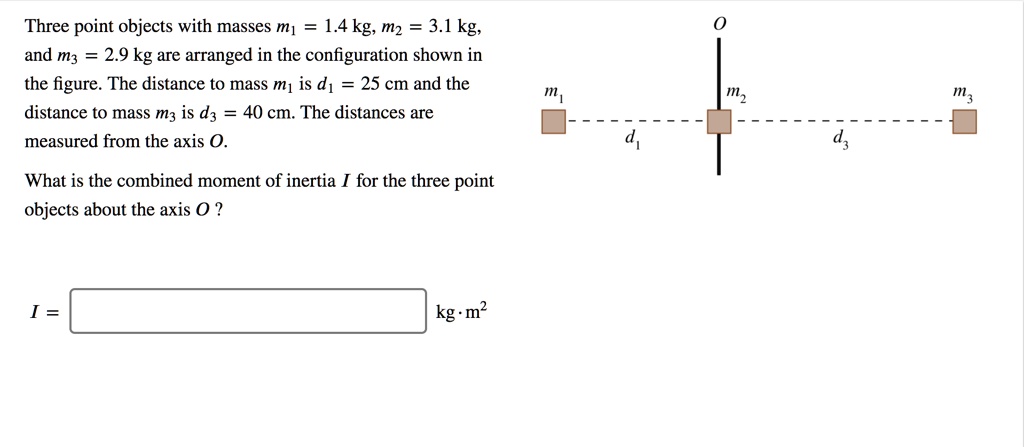 SOLVED: Three point objects with masses m] 1.4kg, mz =3.1 kg; and mz 2.9 kg are arranged in the ...