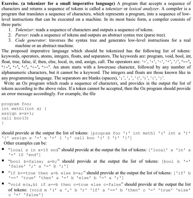 SOLVED: Title: Tokenizer for a Small Imperative Language Exercise: A tokenizer for a small ...