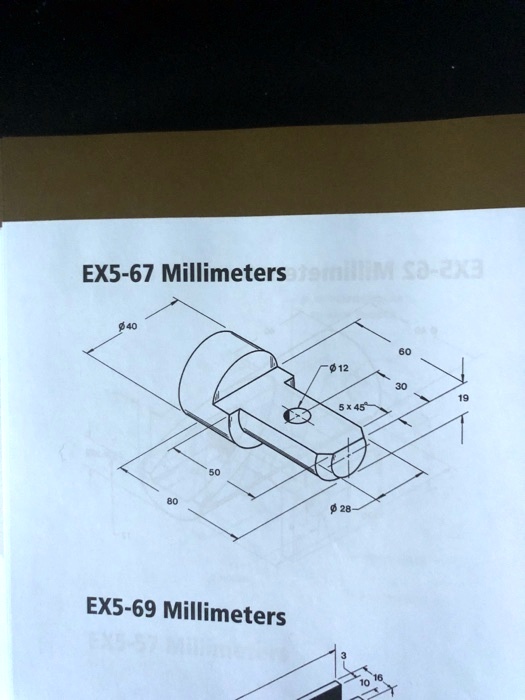 SOLVED: Draw top, front and side orthographic views on autocad EX5-67 ...