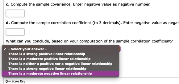 SOLVED: Compute the sample covariance. Enter a negative value as a ...