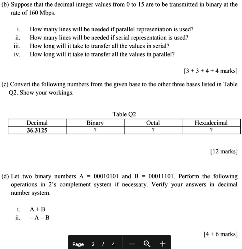 B Suppose That The Decimal Integer Values From 0 To 15 Are To Be Transmitted In Binary At The