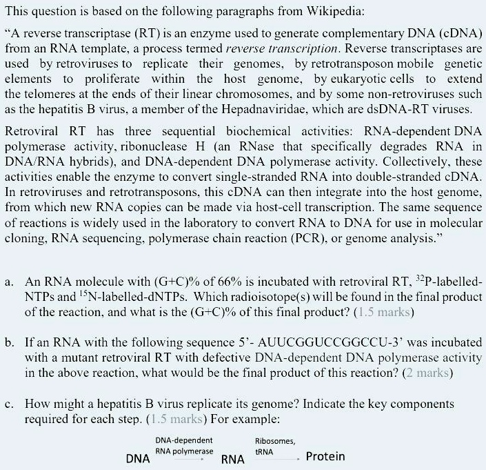 SOLVED: This question is based on the following paragraphs from Wikipedia: reverse transcriptase ...