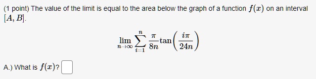 point the value of the limit equal to the area below the graph of function fz on an interval ab ...