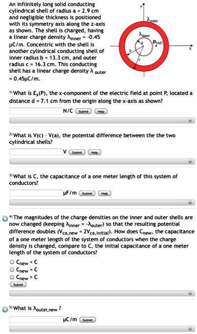 An infiinitely long solid conducting cylindrical shell of radius a = 2. ...