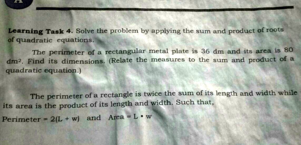 Learning Task 4. Solve the problem by applying the sum and product of ...