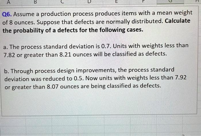 Solved Show Excel Formulas Q6assume A Production Process Produces Items With A Mean Weight Of 8
