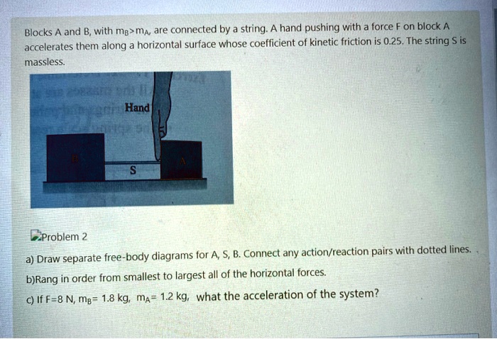 with mp ma are connected by string hand pushing with force on block a ...
