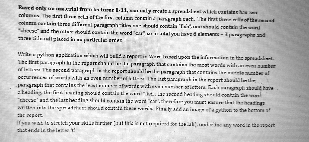 SOLVED: Based only on material from lectures 1-11, manually create a ...