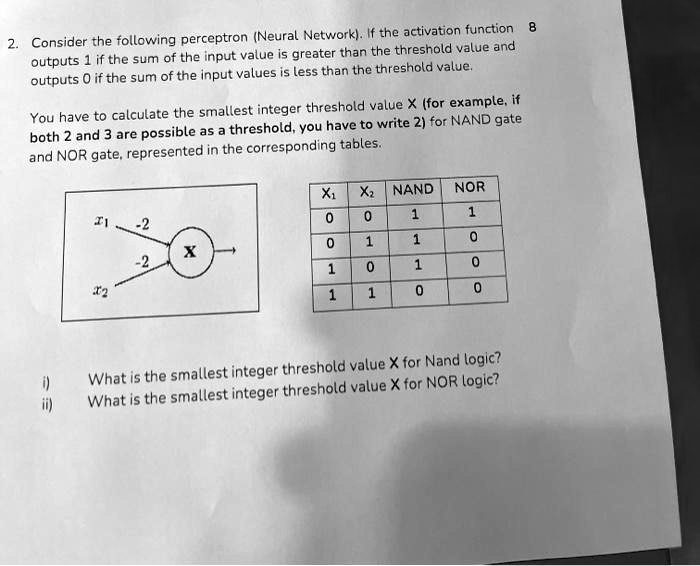SOLVED: 2. Consider the following perceptron (Neural Network). If the activation function ...