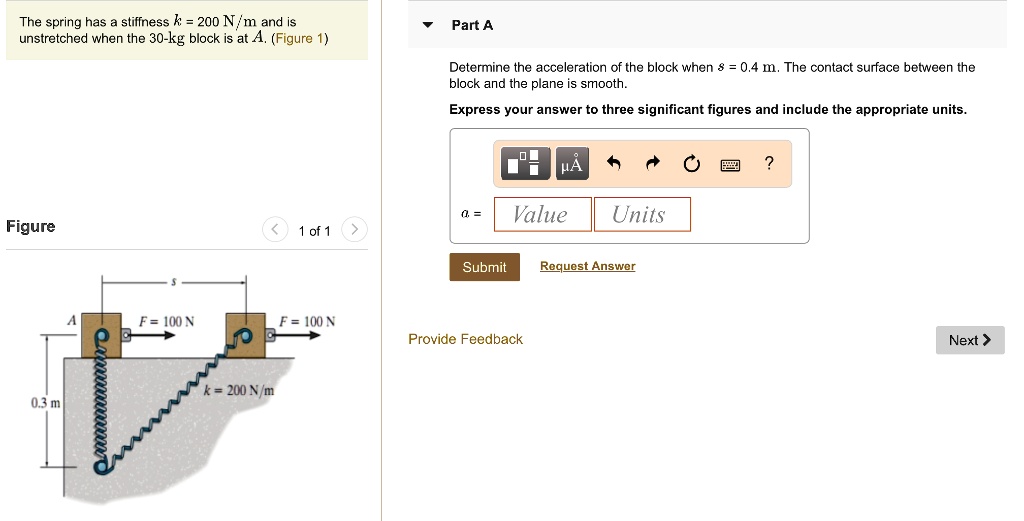 SOLVED: Dynamics Help!! The spring has a stiffness k = 200 N/m and is ...