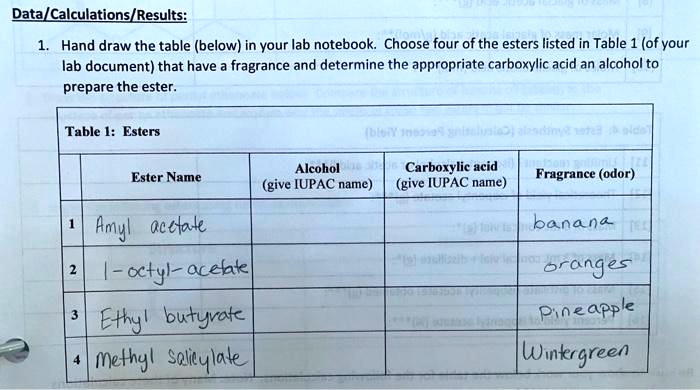 SOLVED: Qata/Calculations[Results;: Hand draw the table (below) in your ...