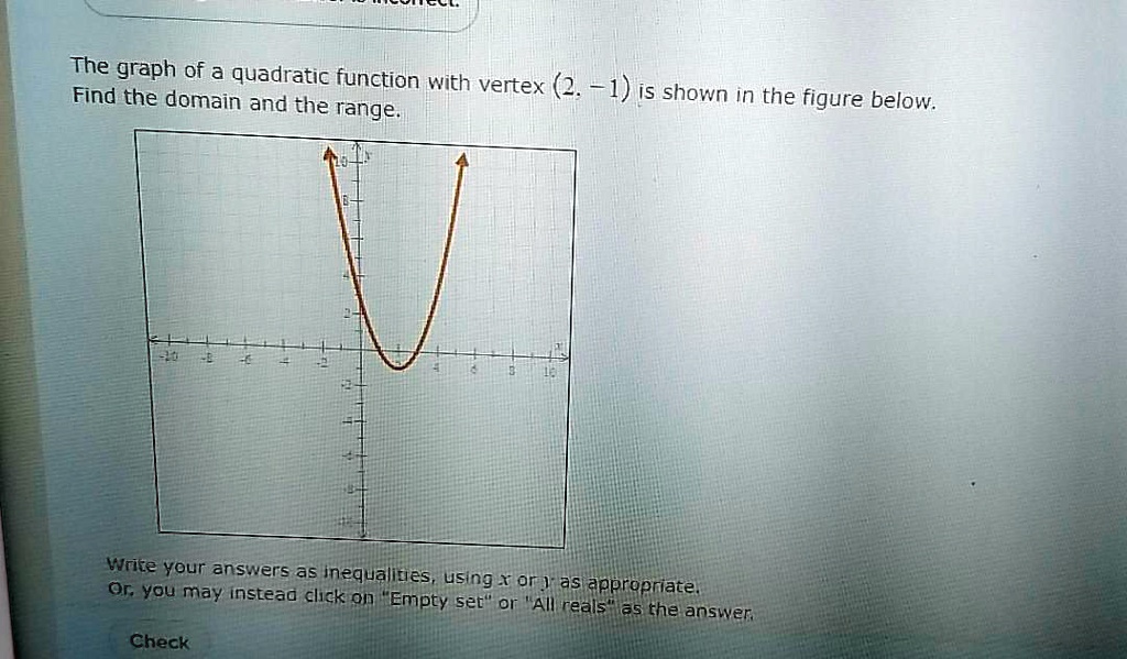 the graph of quadratic function with vertex 2 1 is find the domain and ...