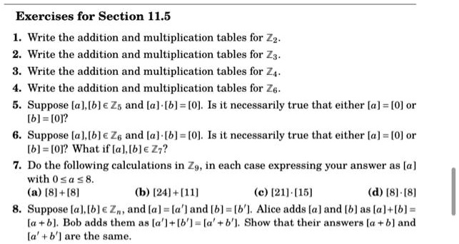 exercises for section 115 write the addition and multiplication tables ...