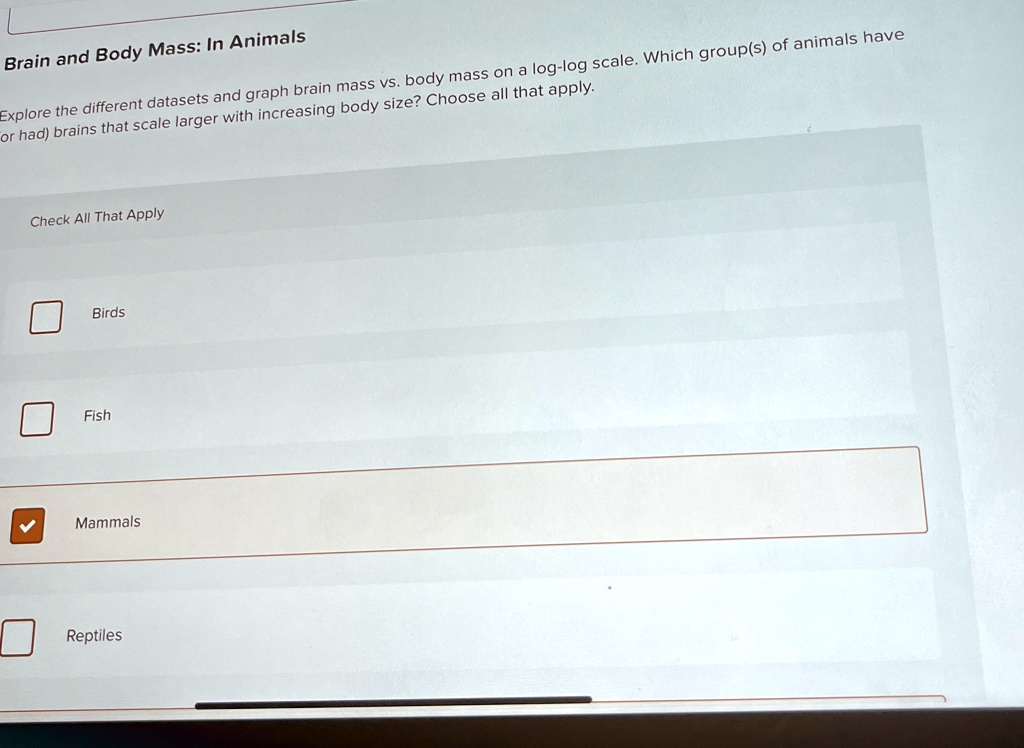 brain and body mass in animals explore the different datasets and graph ...