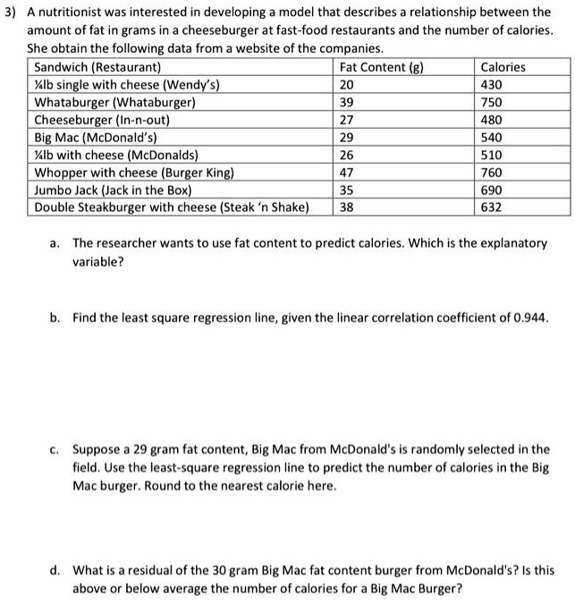 SOLVED: A nutritionist was interested in developing model that ...