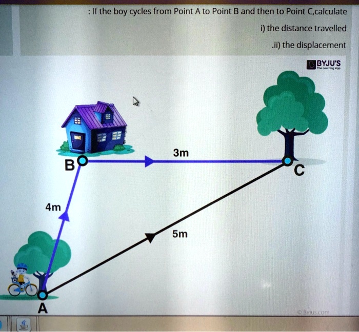 SOLVED: If the boy cycles from Point A to Point B and then to Point C ...