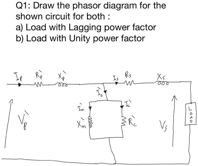 SOLVED: explain your answer Q1: Draw the phasor diagram for the shown circuit for both : a)Load ...