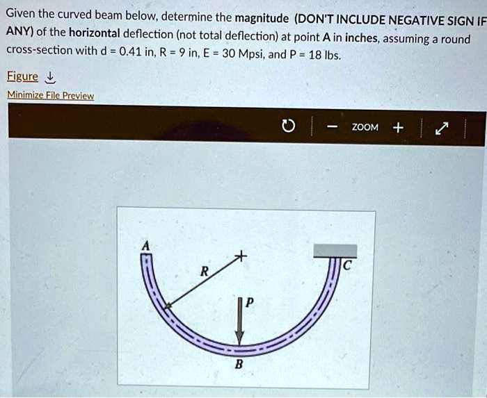 Given the curved beam below, determine the magnitude (DO NOT INCLUDE ...