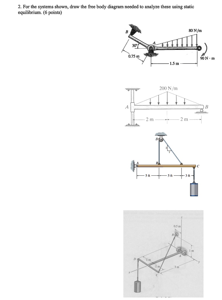 SOLVED: 2. For the systems shown, draw the free body diagram needed to analyze these using ...