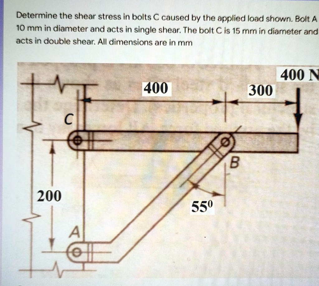 Determine the shear stress in bolts C caused by the applied load shown ...