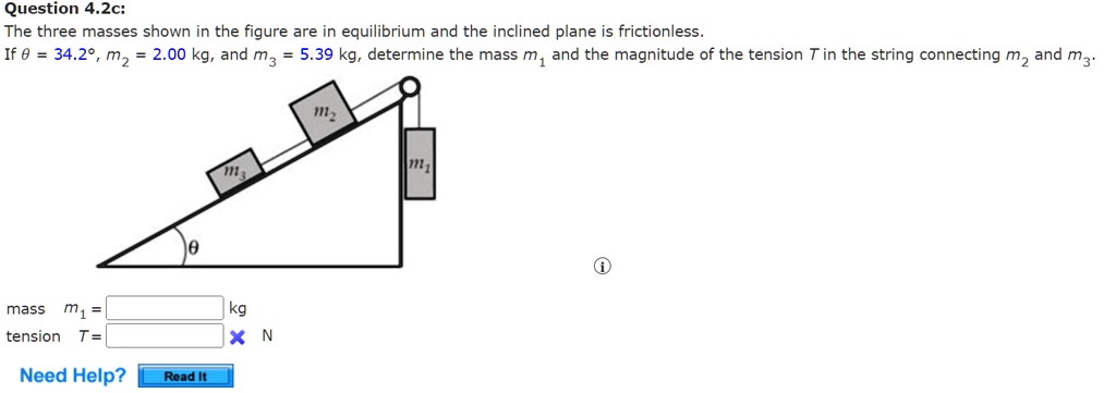Question 4.2c: The three masses shown in the figure are in equilibrium ...
