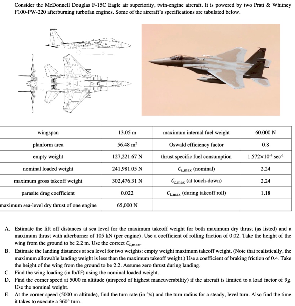 show all work step by step consider the mcdonnell douglas f 15c eagle air superiority twin ...