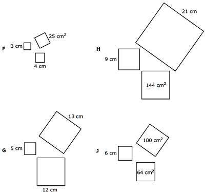 25 cm² 3 cm F G 5 cm 4 cm 12 cm 13 cm H 9 cm 144 cm² 6 cm 100 cm² 64 ...