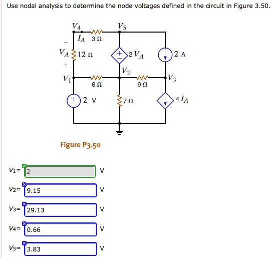 SOLVED: Use nodal analysis to determine the node voltages defined in the circuit in Figure 3.50 ...