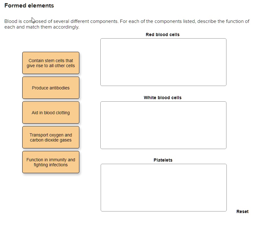 Formed elements Blood is composed of several different components. For each of the components ...