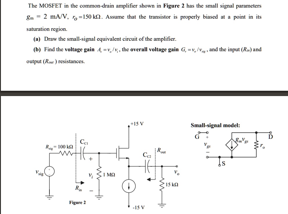 The MOSFET in the common-drain amplifier shown in Figure 2 has the small signal parameters gm ...