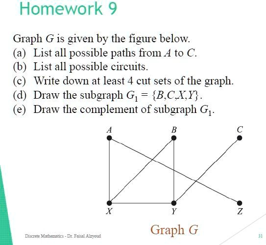 SOLVED:Homework 9 Graph G is given by the figure below: List all possible paths from4 to C. List ...