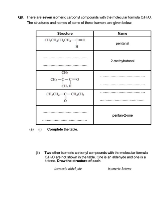 Q8. There are seven isomeric carbonyl compounds with the molecular formula C5H10O. The ...