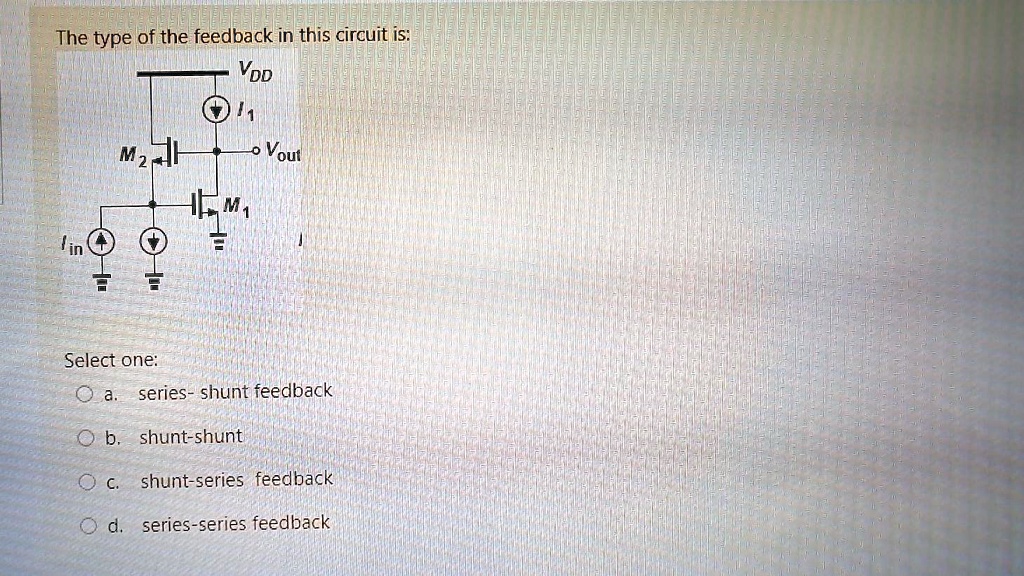 SOLVED: The type of the feedback in this circuit is: VDD Mz Vout Select ...