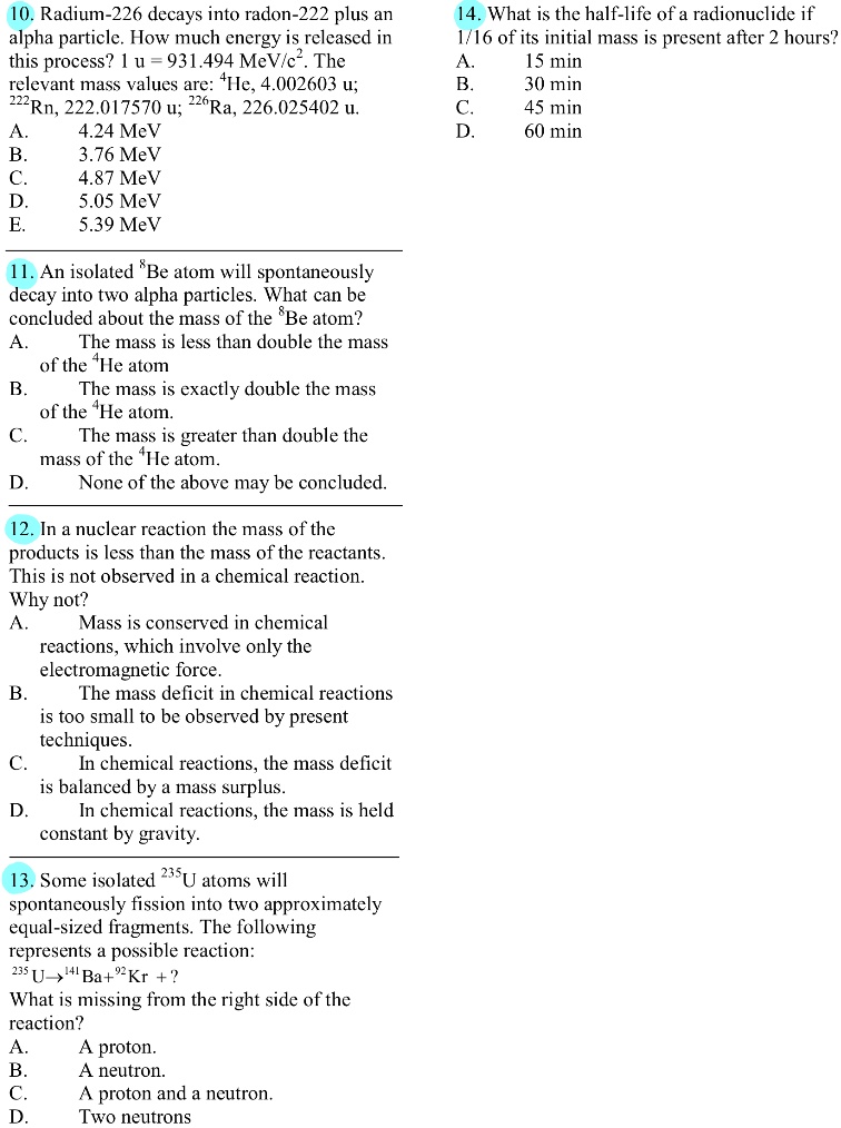 io radium 226 decays into radon 222 plus an alpha particle how much ...
